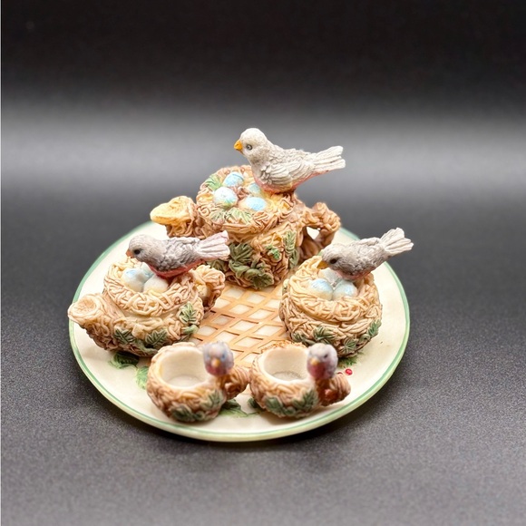 Art | Price Drop Miniature Tea Set Birds Of The Forest Resin 9 Pieces ...